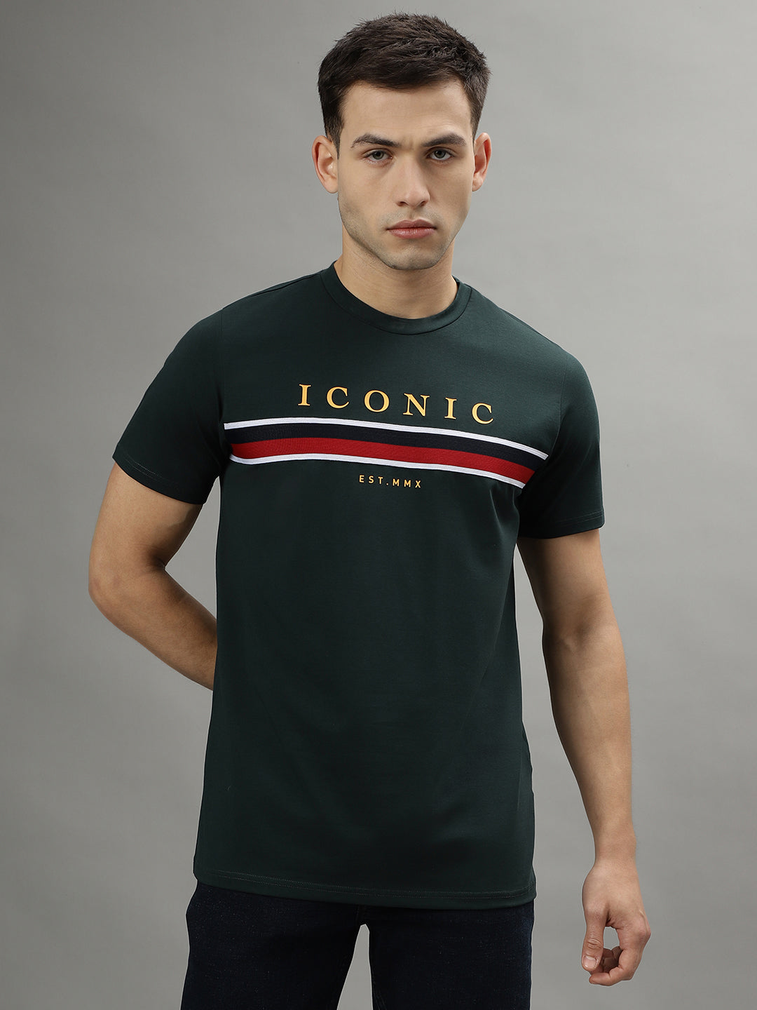 Shop Iconic Bottle Green Fashion Logo Regular Fit T-Shirt Online – Iconic India