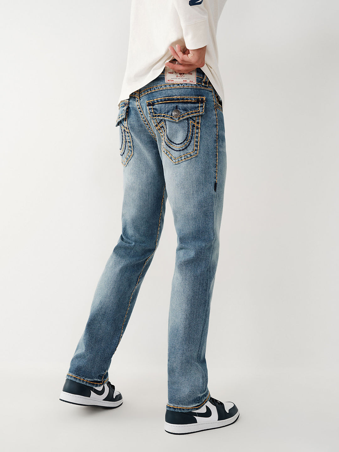 Shop True Religion Super T Straight Blue Mid Rise Jeans Online – Iconic ...