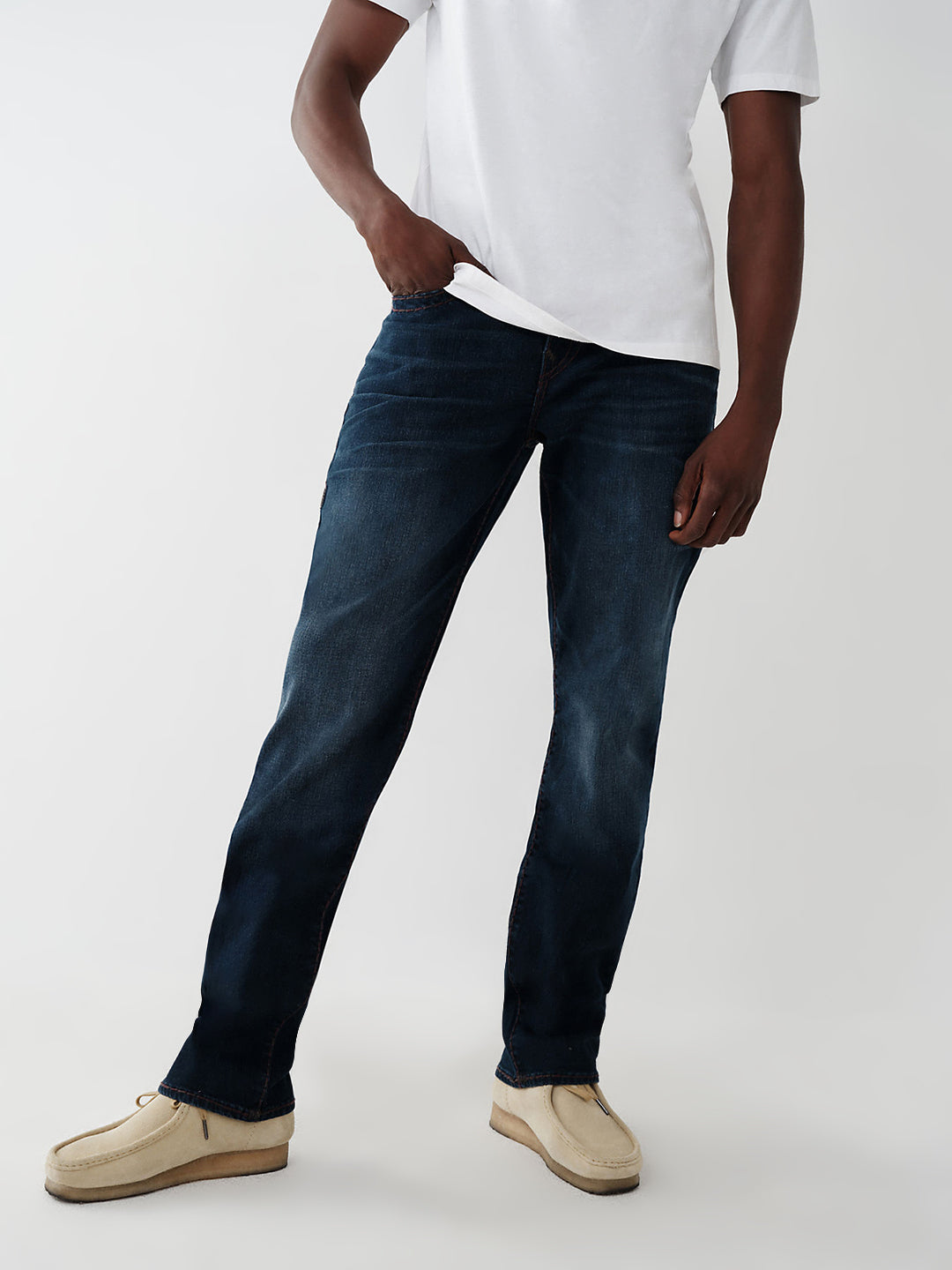 Shop True Religion Super T Straight Blue Mid Rise Jeans Online – Iconic ...