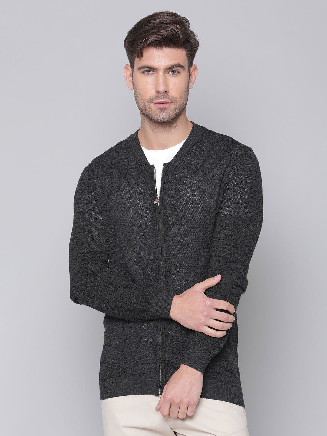 Shop Bruun & Stengade Men Grey Solid Round Neck Sweater | ICONIC INDIA ...