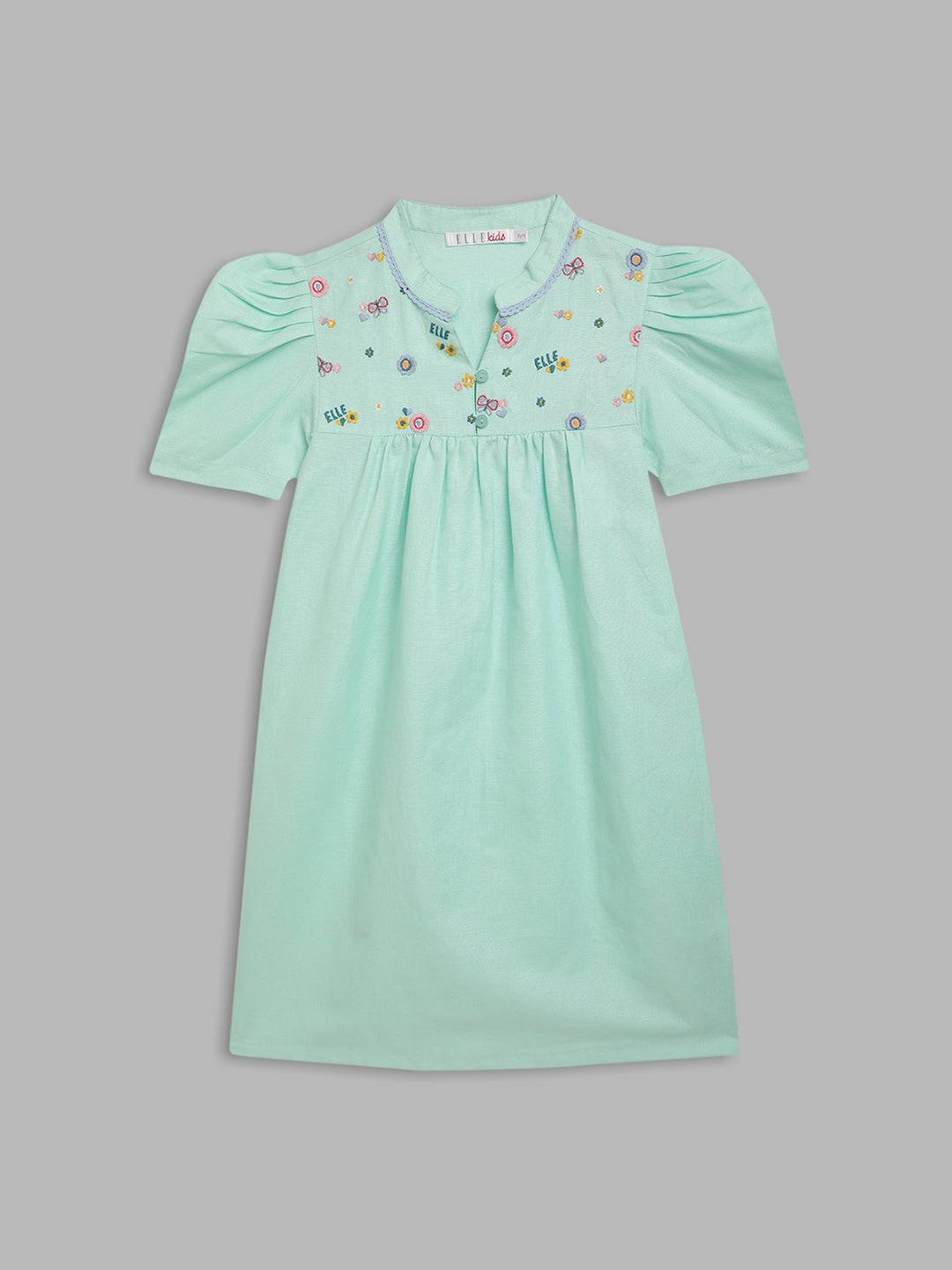 Shop Elle Kids Girls Green Solid Round Neck Dress Online – Iconic India