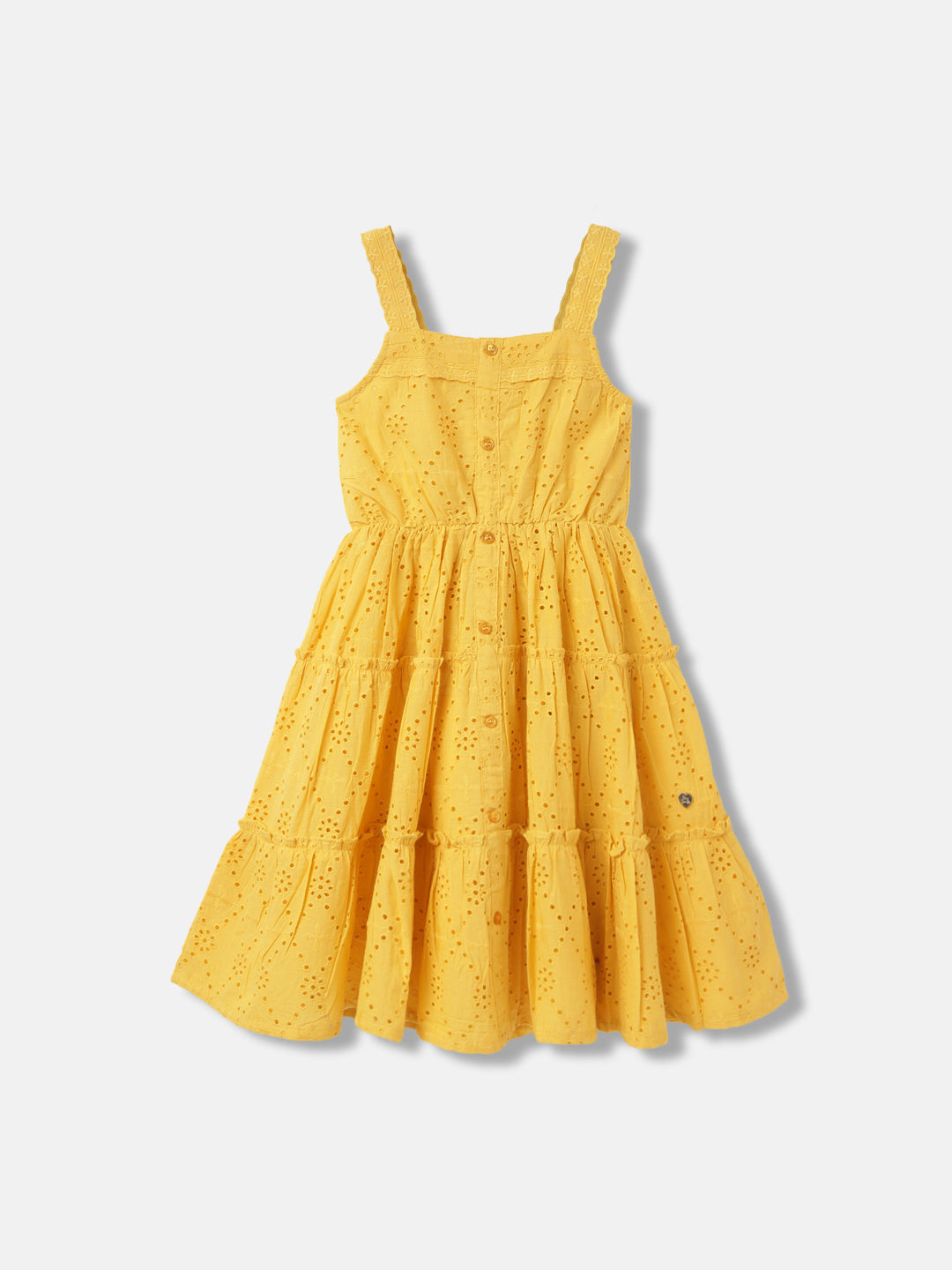 Blue Giraffe Girls Yellow Solid Shoulder Straps Dress - Iconic India