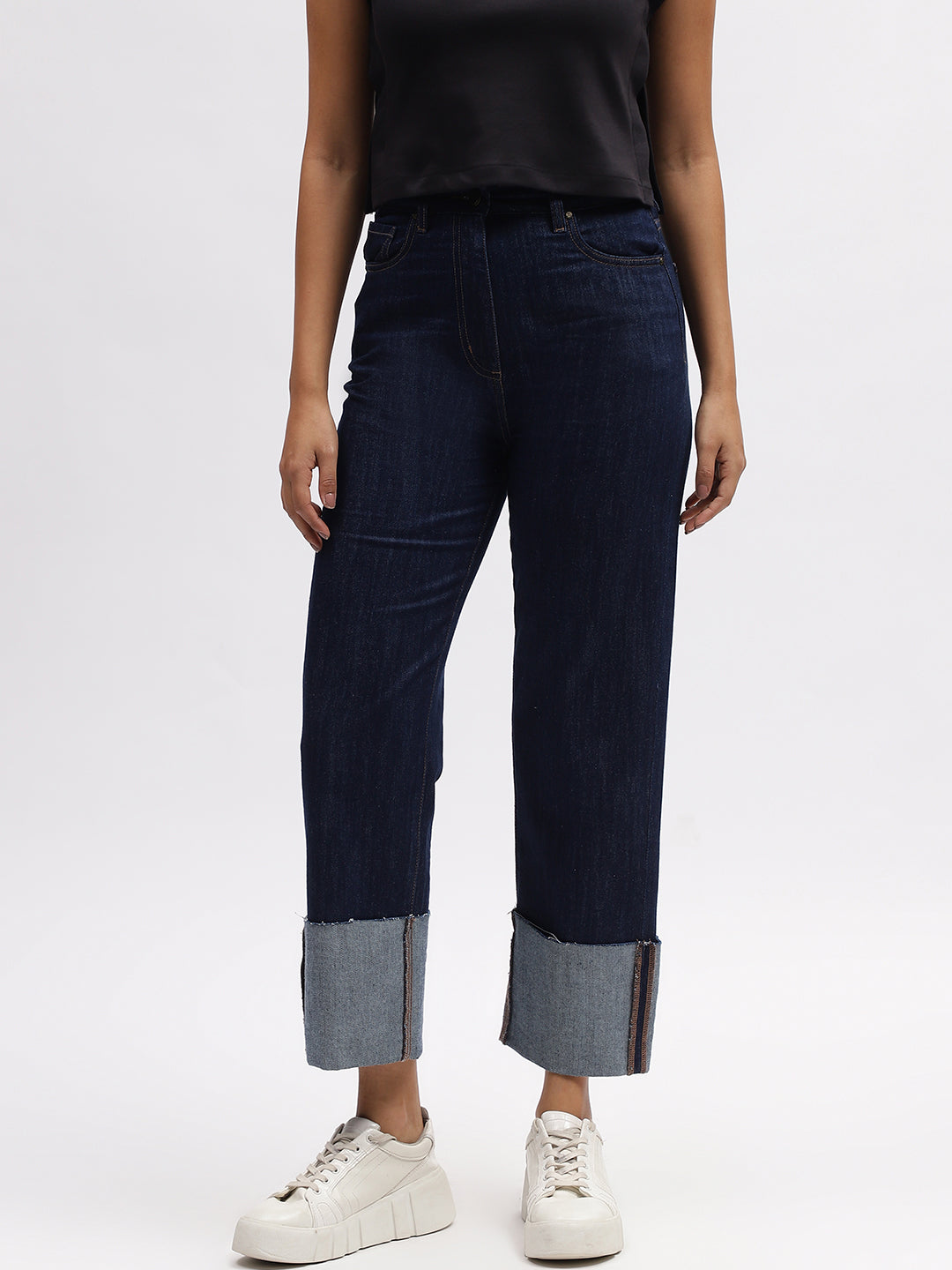 Shop Elle Women Blue Solid Straight Fit Jeans Online – Iconic India