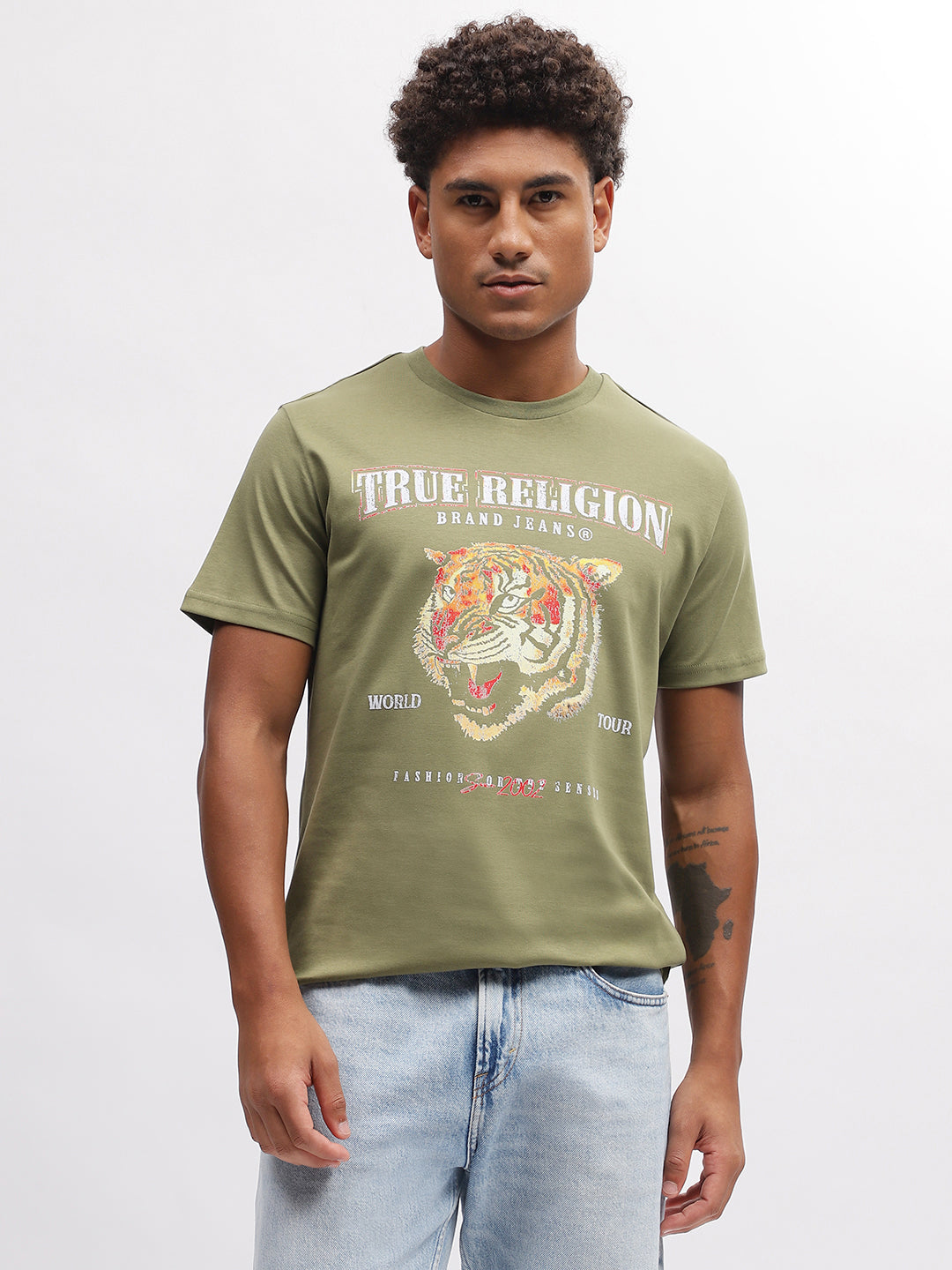 Shop True Religion Men Green Solid Round Neck Short Sleeves T-Shirt ...