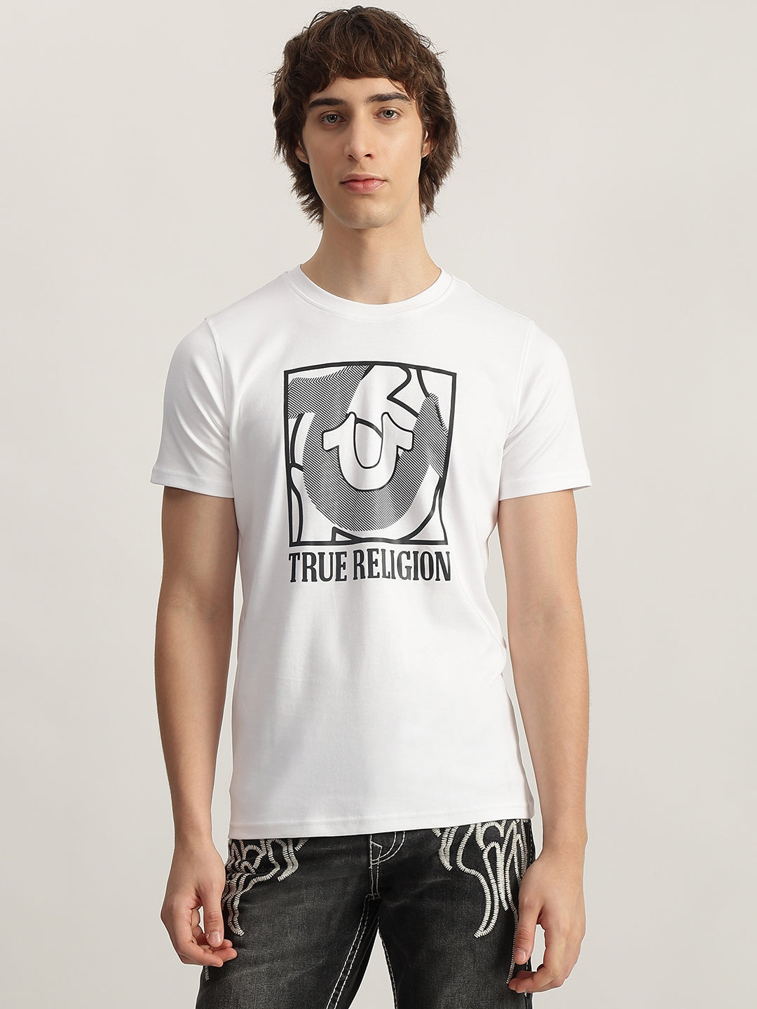 Shop True Religion Men White Printed Round Neck Short Sleeves T-Shirt ...