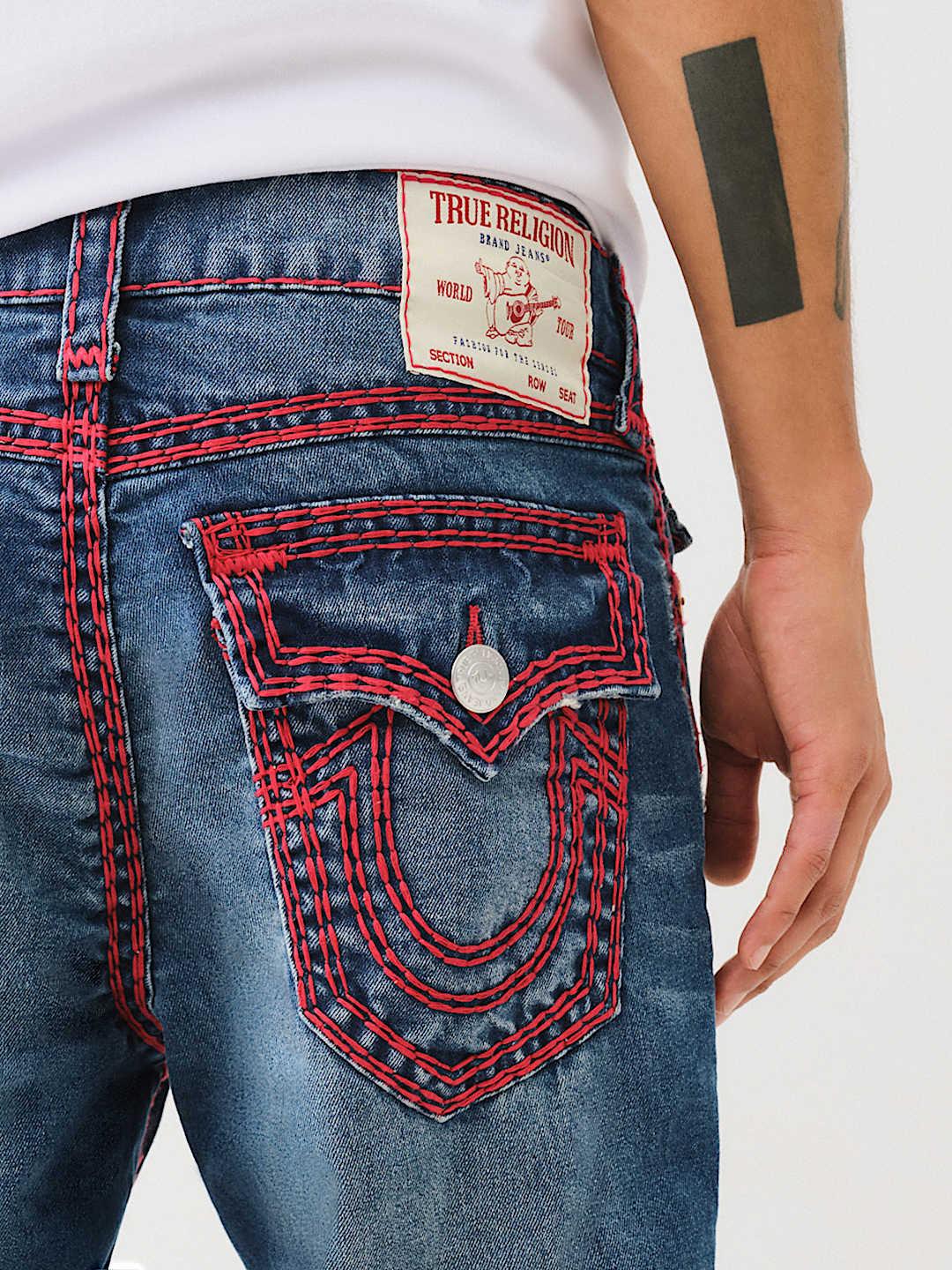 Shop True Religion Super Qt Ricky Straight Fit Blue Mid Rise Washed ...