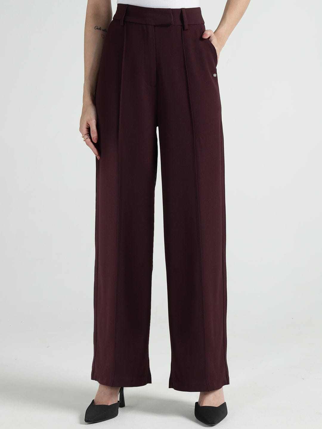 Shop Elle Women Red Fit And Flare Solid Trouser Online – Iconic India
