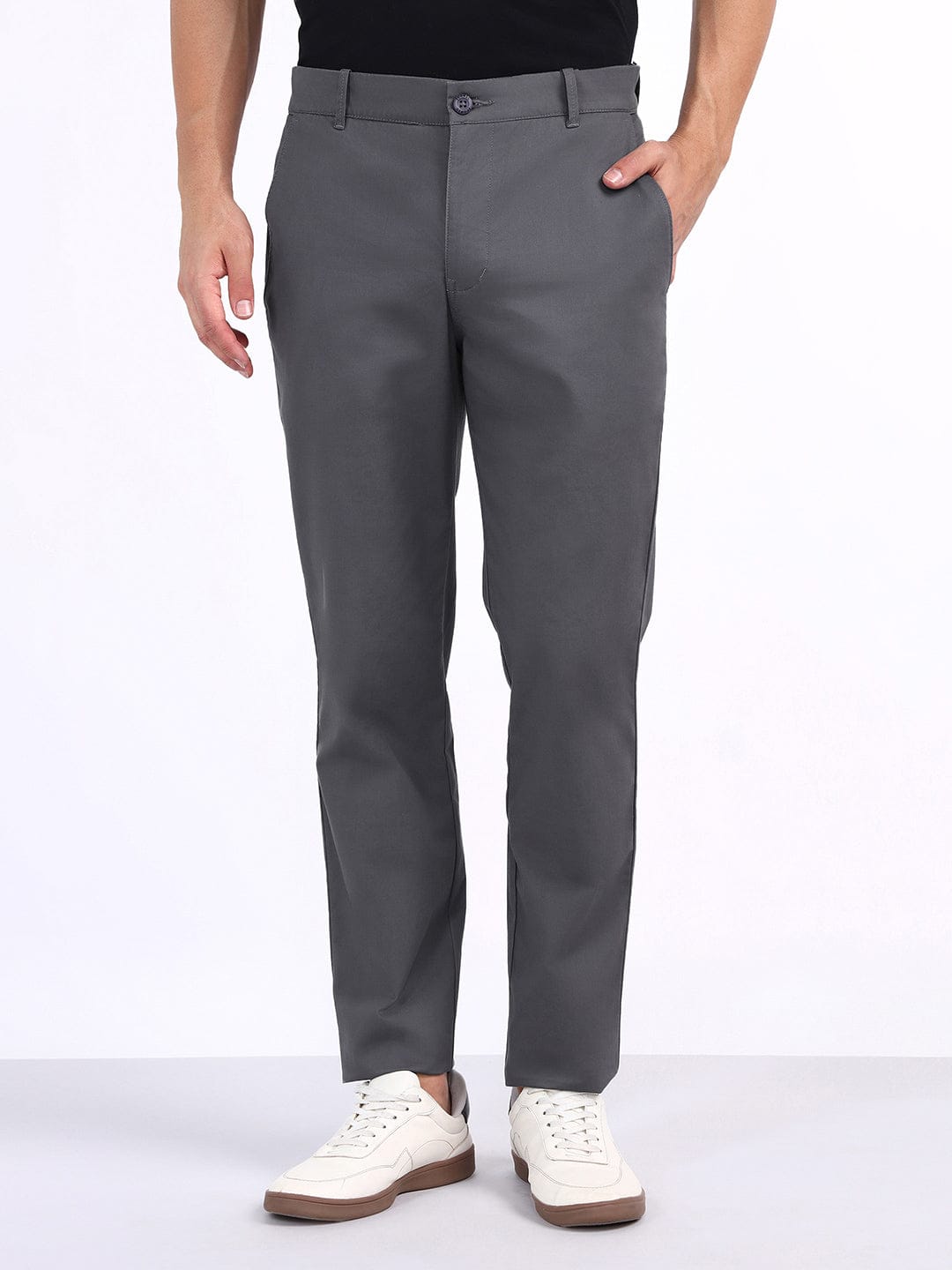 Shop Iconic Men Grey Regular Fit Solid Trouser Online – Iconic India