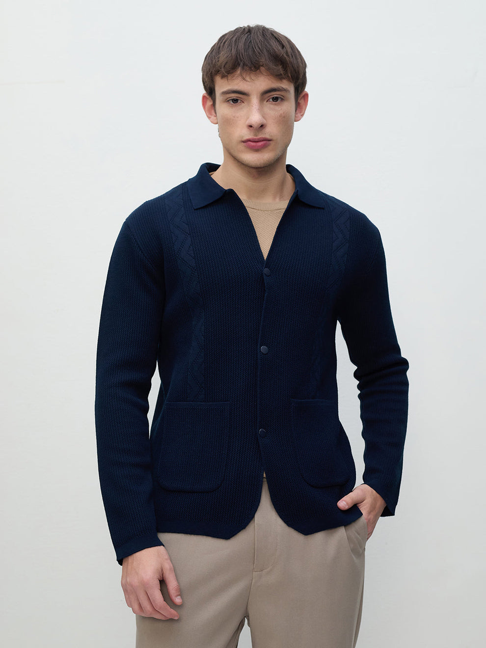 Shop ICONIC Men Navy Blue Textured Shirt Collar Sweatshirt – Iconic India