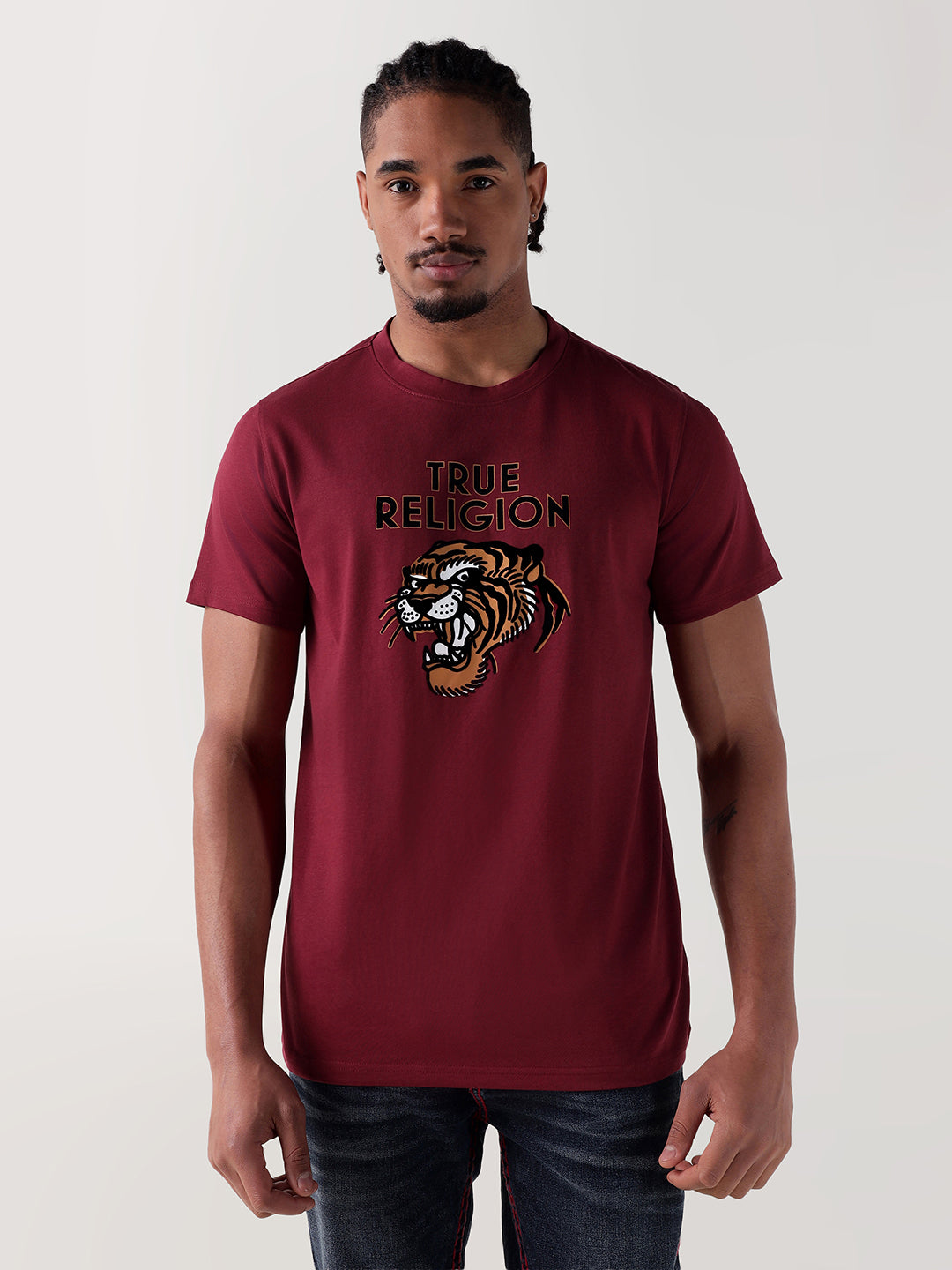Shop TRUE RELIGION Men Maroon Logo Round Neck Regular Fit T Shirt ...