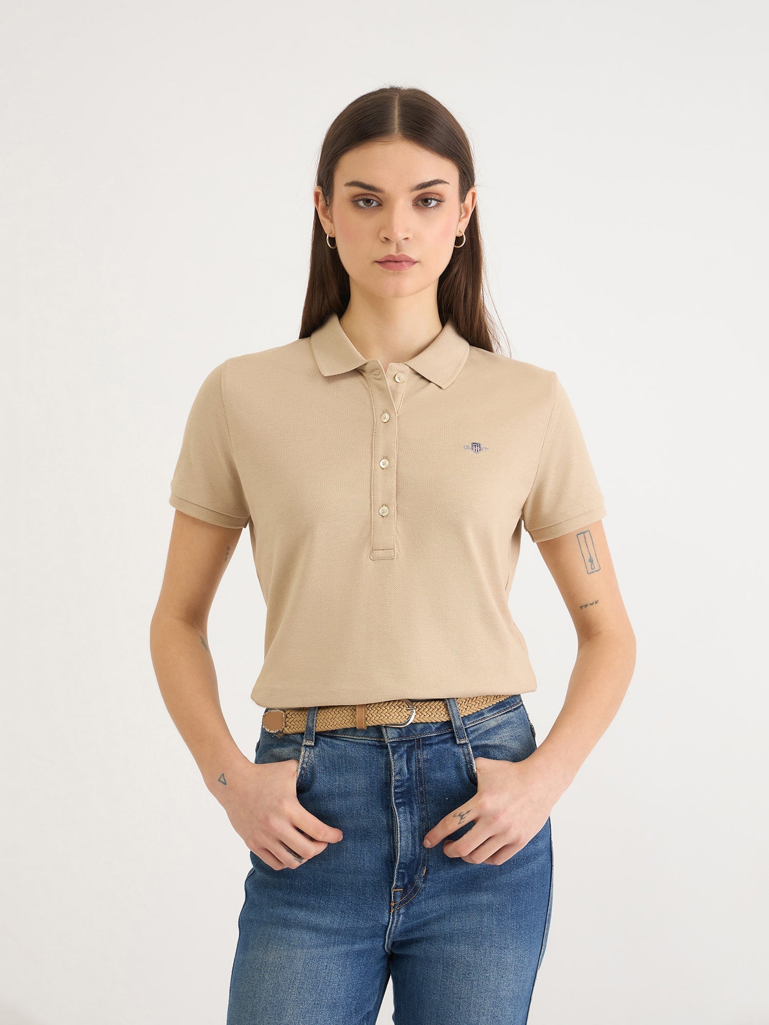 Shop Gant Women Beige Solid Polo Tshirt - GANT India – Iconic India