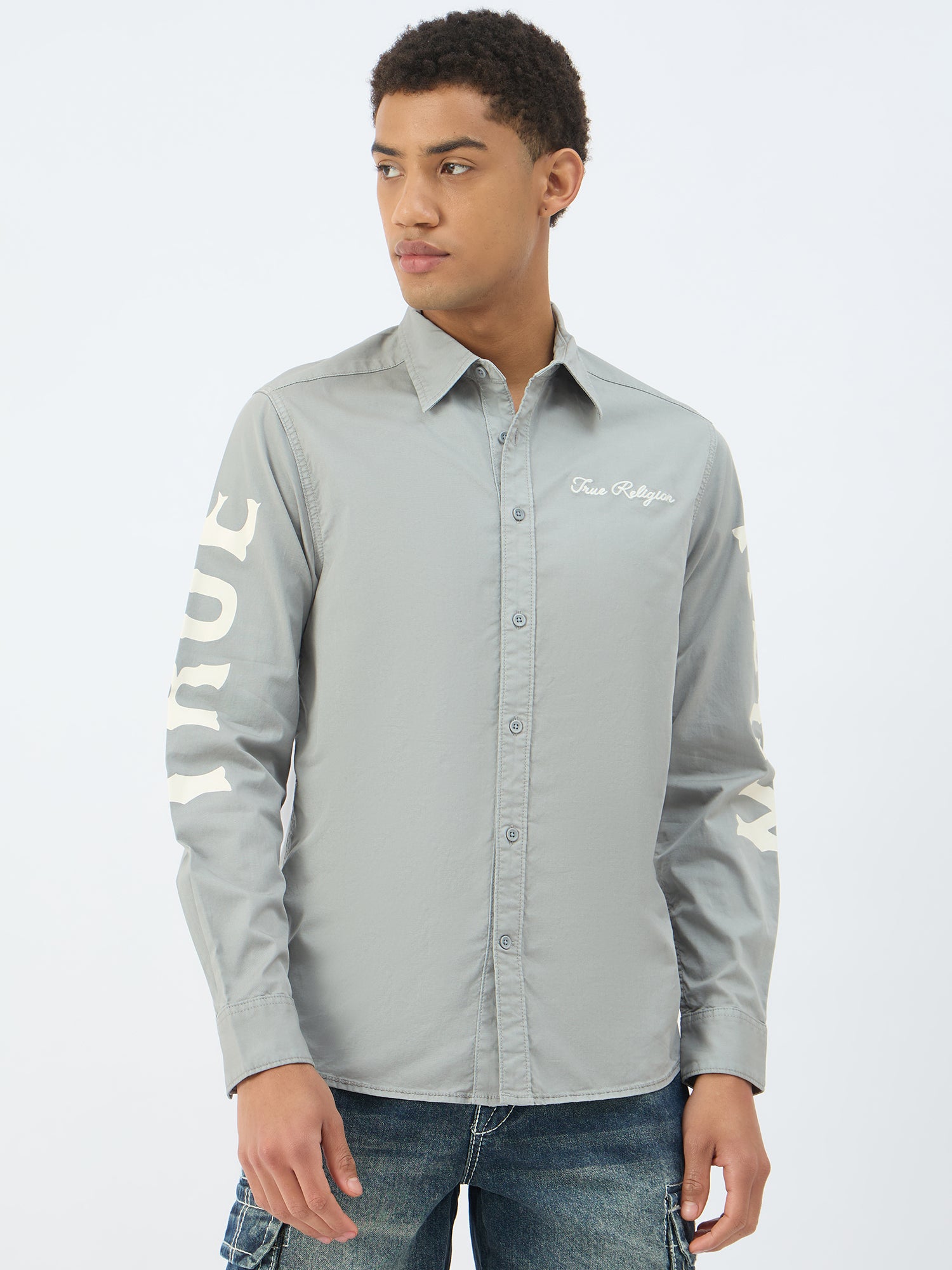 Shop True Religion Men Grey Solid Shirt Collar Shirt Online – Iconic India