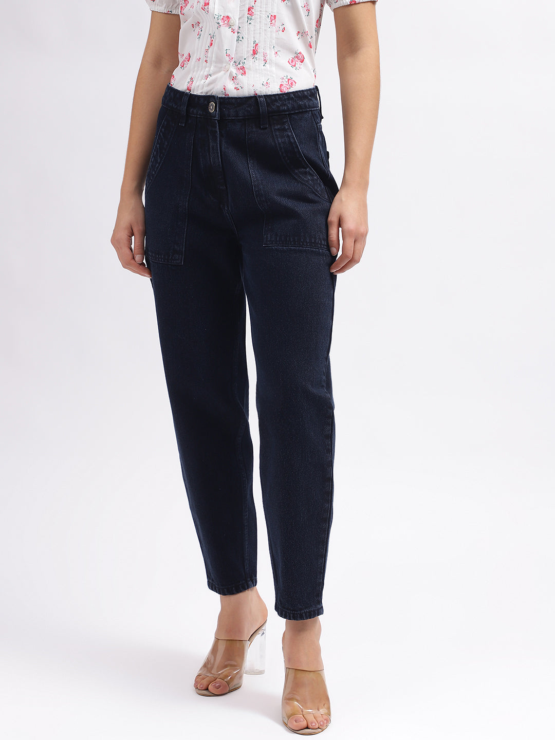 Shop Elle Women Blue Solid Tapered Fit Mid-Rise Jeans Online – Iconic India