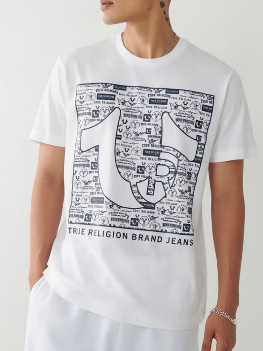 Shop True Religion Men White Printed Round Neck Short Sleeves T-Shirt ...