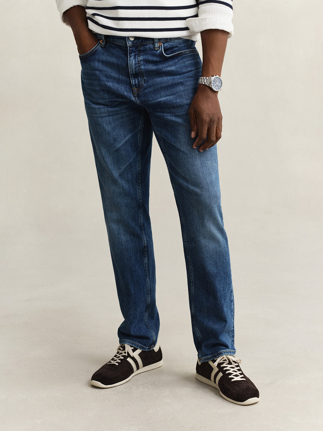 Shop Gant Men Navy Blue Solid Stretchable Regular Fit Jeans - Iconic India