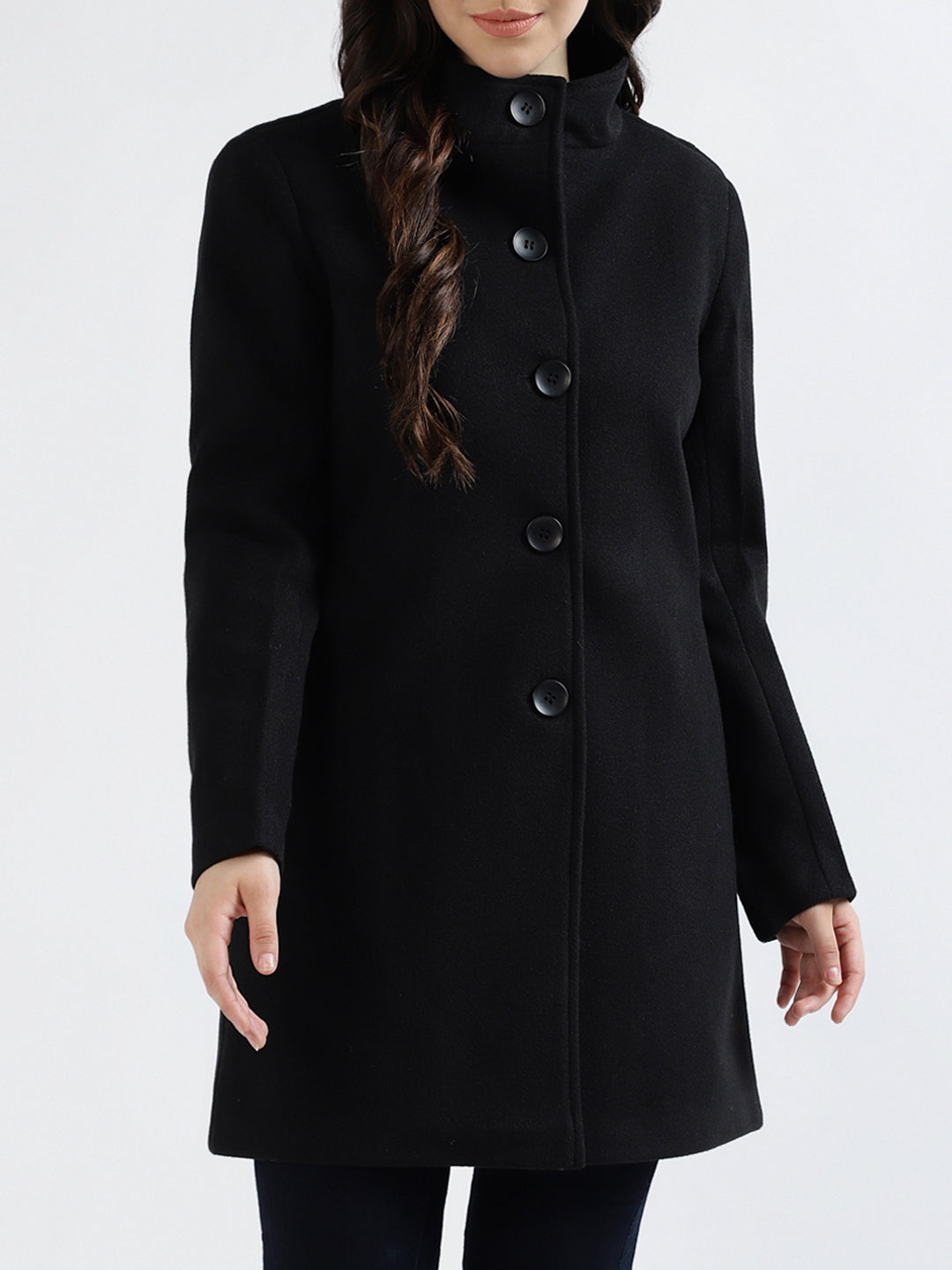 Shop Centre Stage Women Solid High Neck Full Sleeves Overcoat Online ...