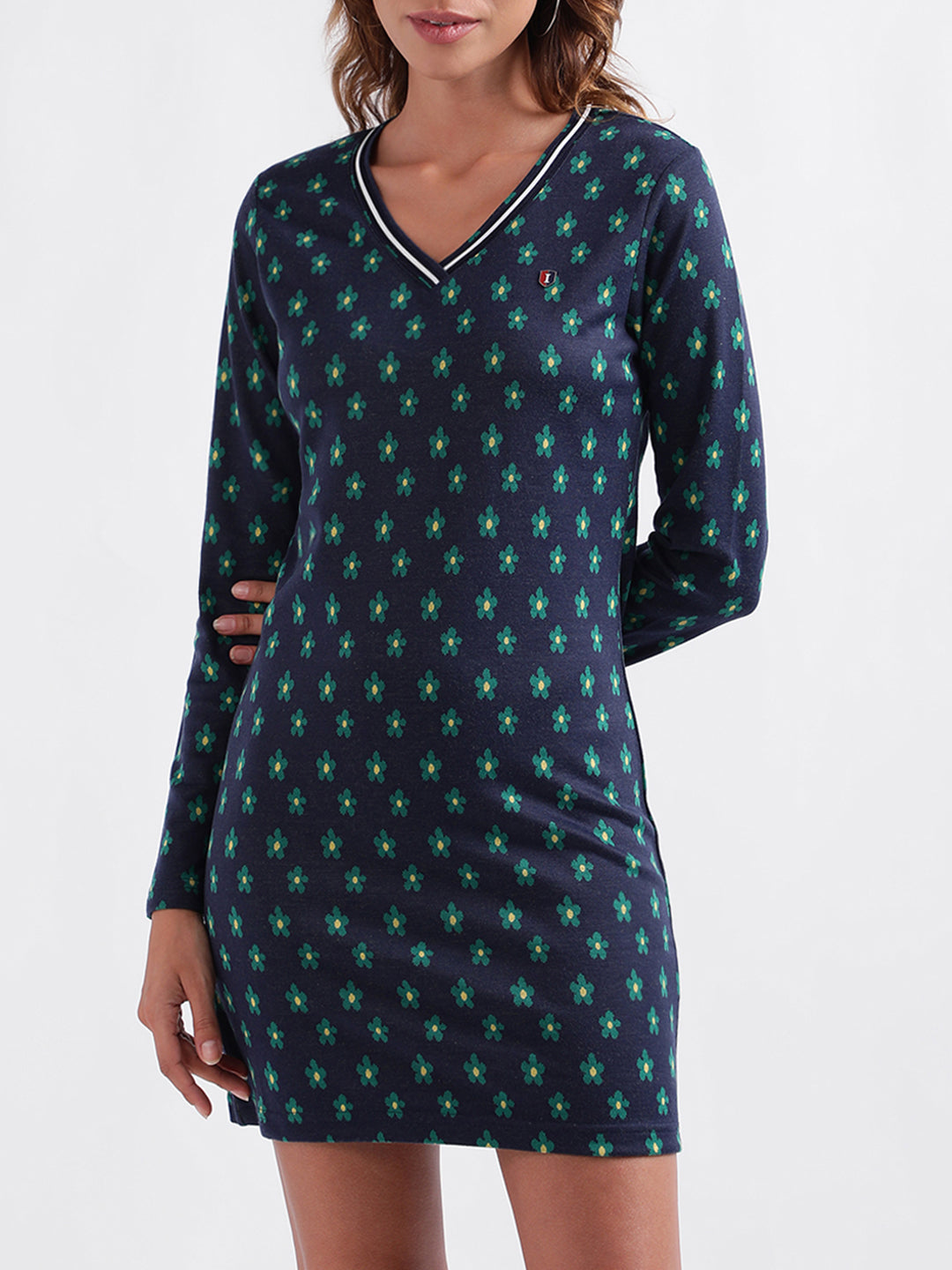 Shop Iconic Women Printed Full Sleeves V Neck Dress Online – Iconic India