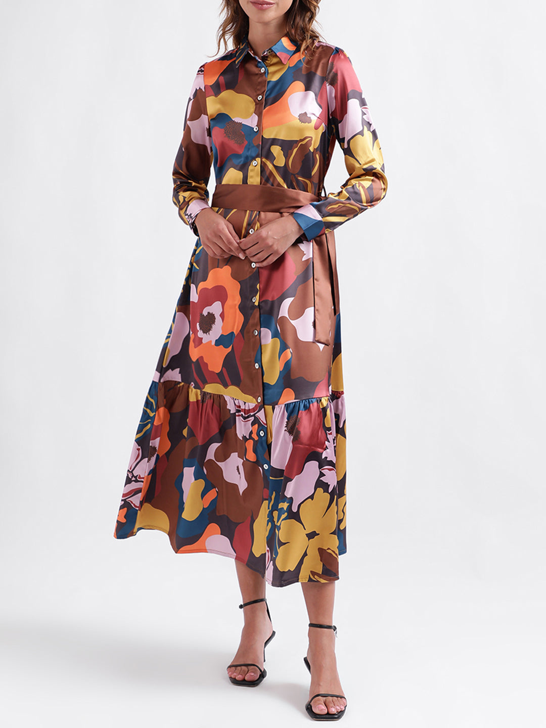 Shop Iconic Women Printed Full Sleeves Collar Dress Online – Iconic India