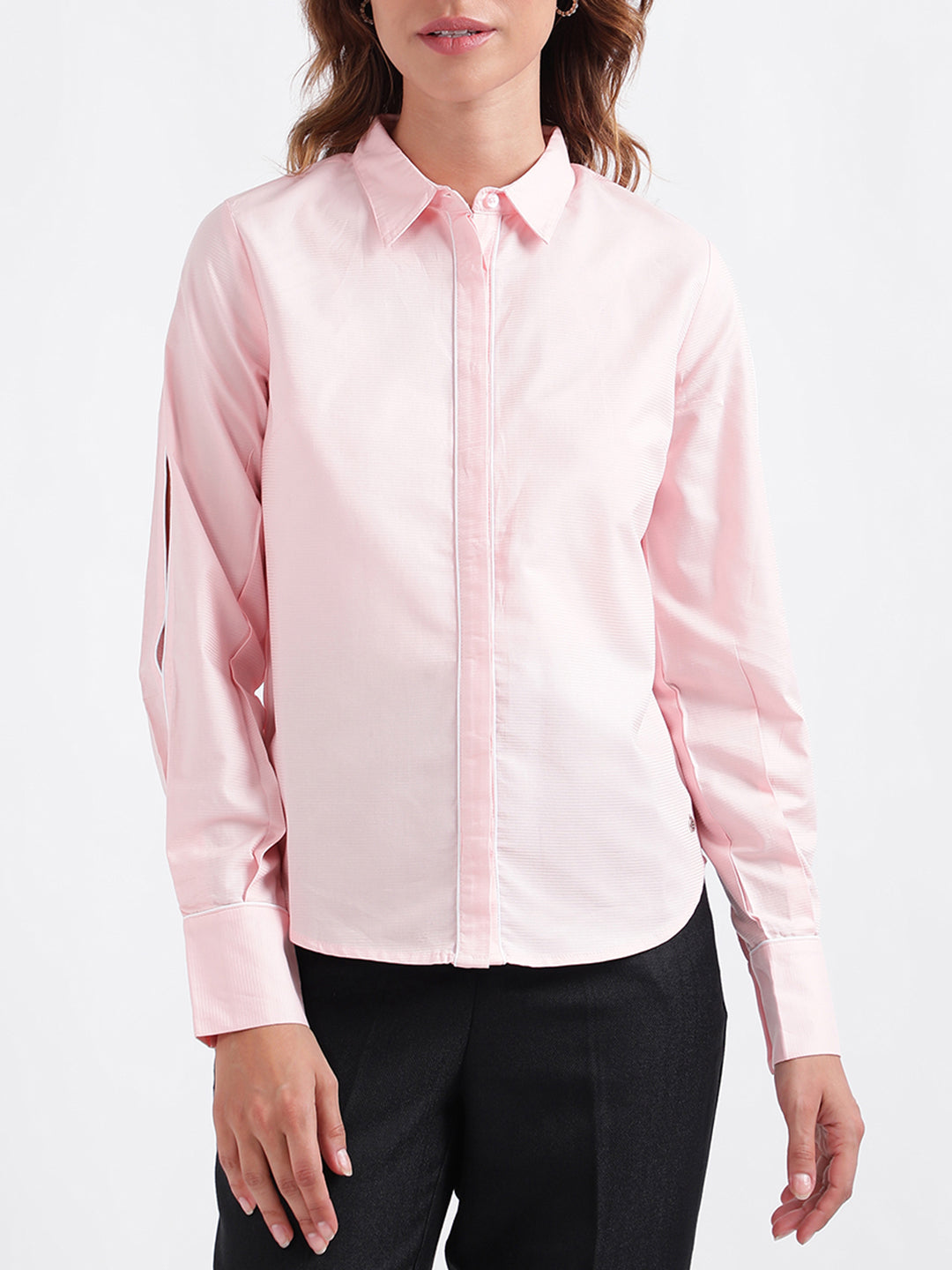 Shop Iconic Women Solid Full Sleeves Collar Top Online – Iconic India