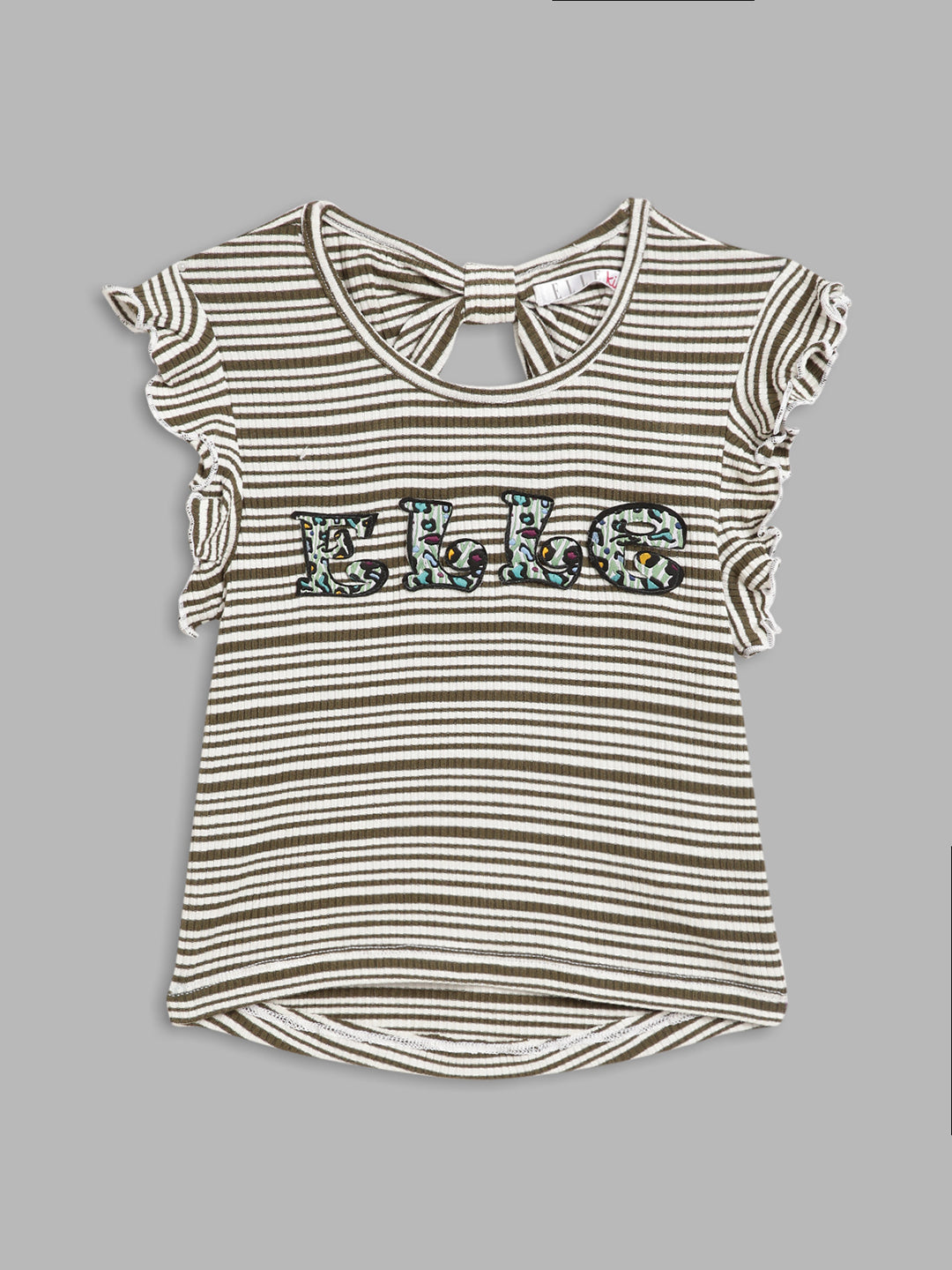 Shop Elle Kids Girls Olive Striped Round Neck TShirt Online – Iconic India
